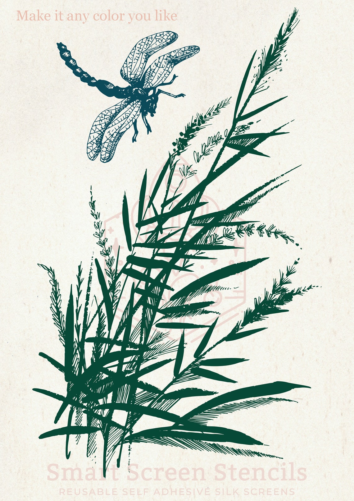 Reeds and Dragonfly Silkscreen Stencil Reusable Adhesive - Etsy