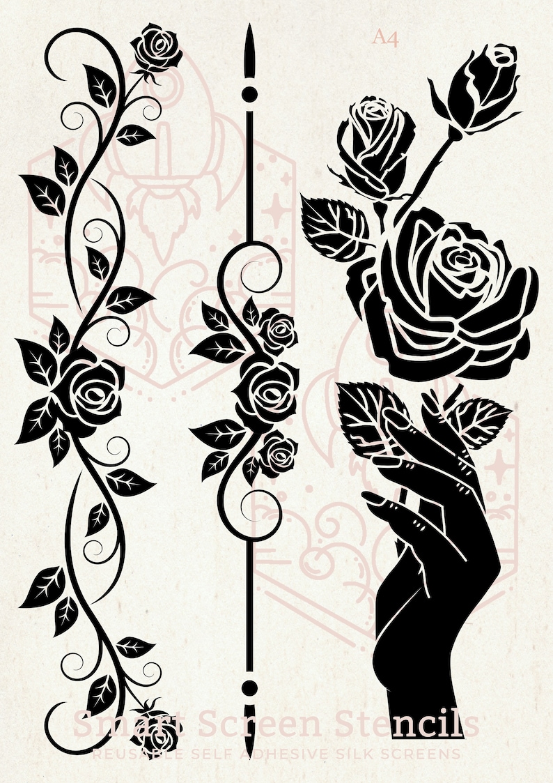 Handheld Roses Silkscreen Stencil - Reusable, Adhesive - Canvas, Cards ...
