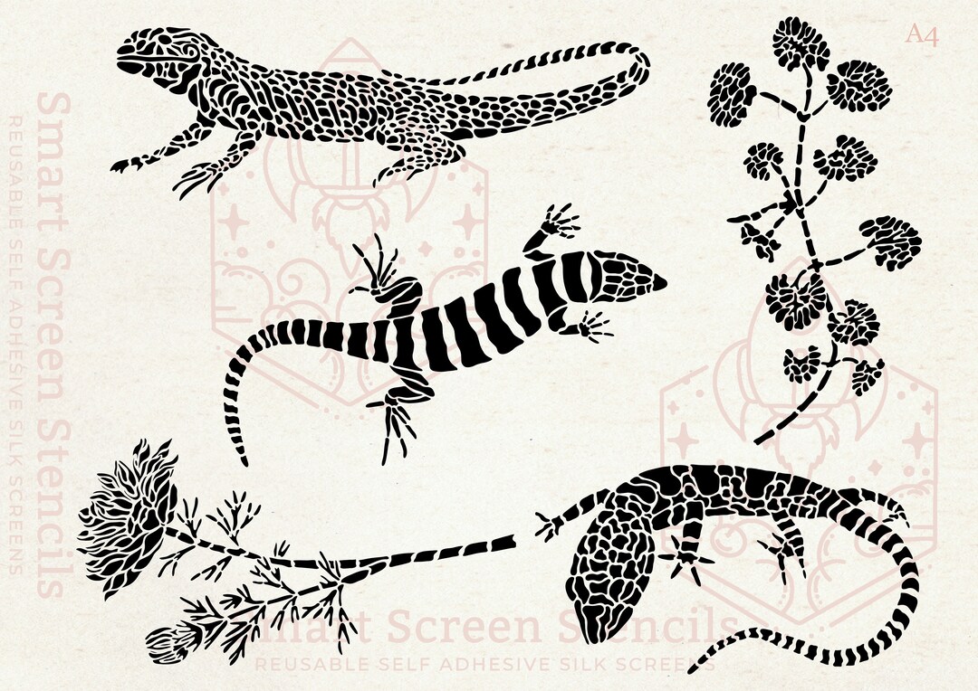 Lizards Silkscreen Stencil - Reusable, Adhesive - Canvas, Cards, Clay ...