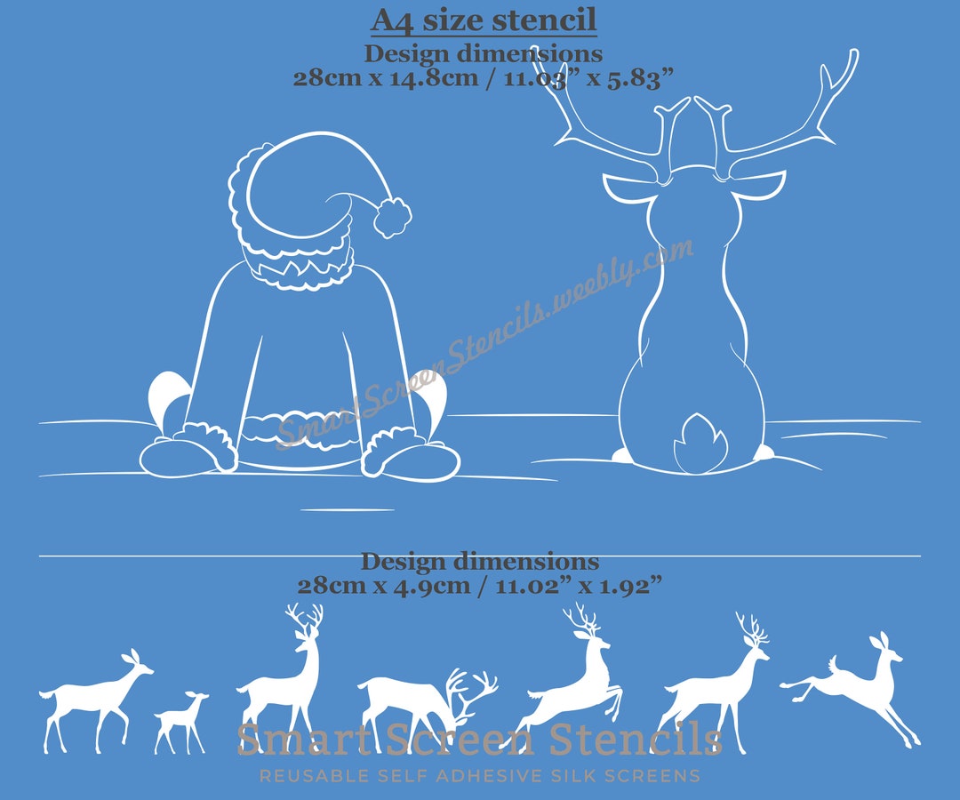 Santa and Rudolf Silkscreen Stencil - Reusable, Adhesive - Chalkboard ...