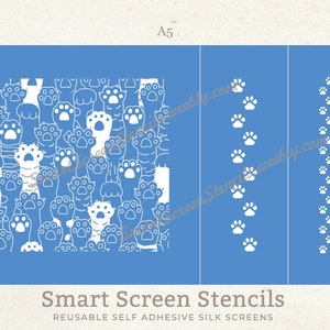 Cartoon Cat Paws Silkscreen Stencil - Seamless, Reusable, Adhesive ...