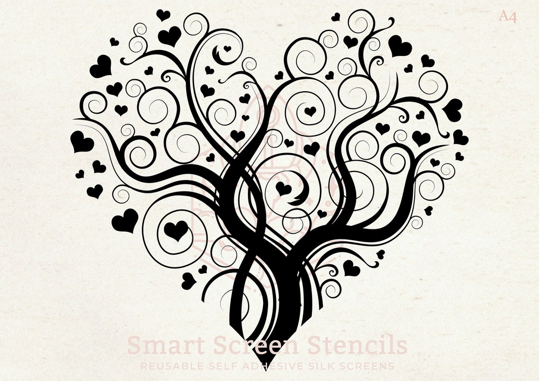 Beautiful Heart Tree Silkscreen Stencil - Reusable, Self Adhesive ...
