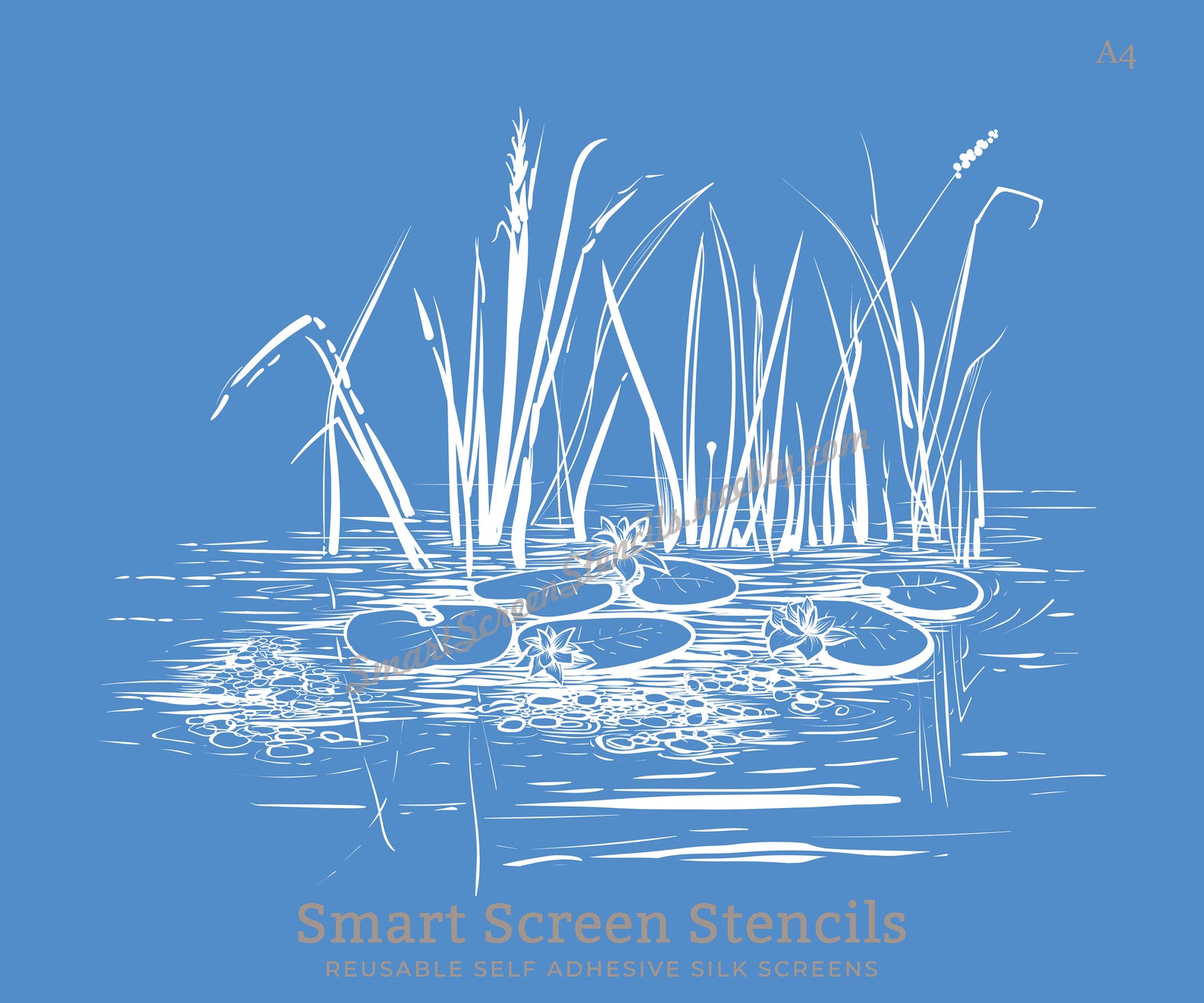 Lilly Pond and Reed Silkscreen Stencil - Reusable, Adhesive - Canvas ...