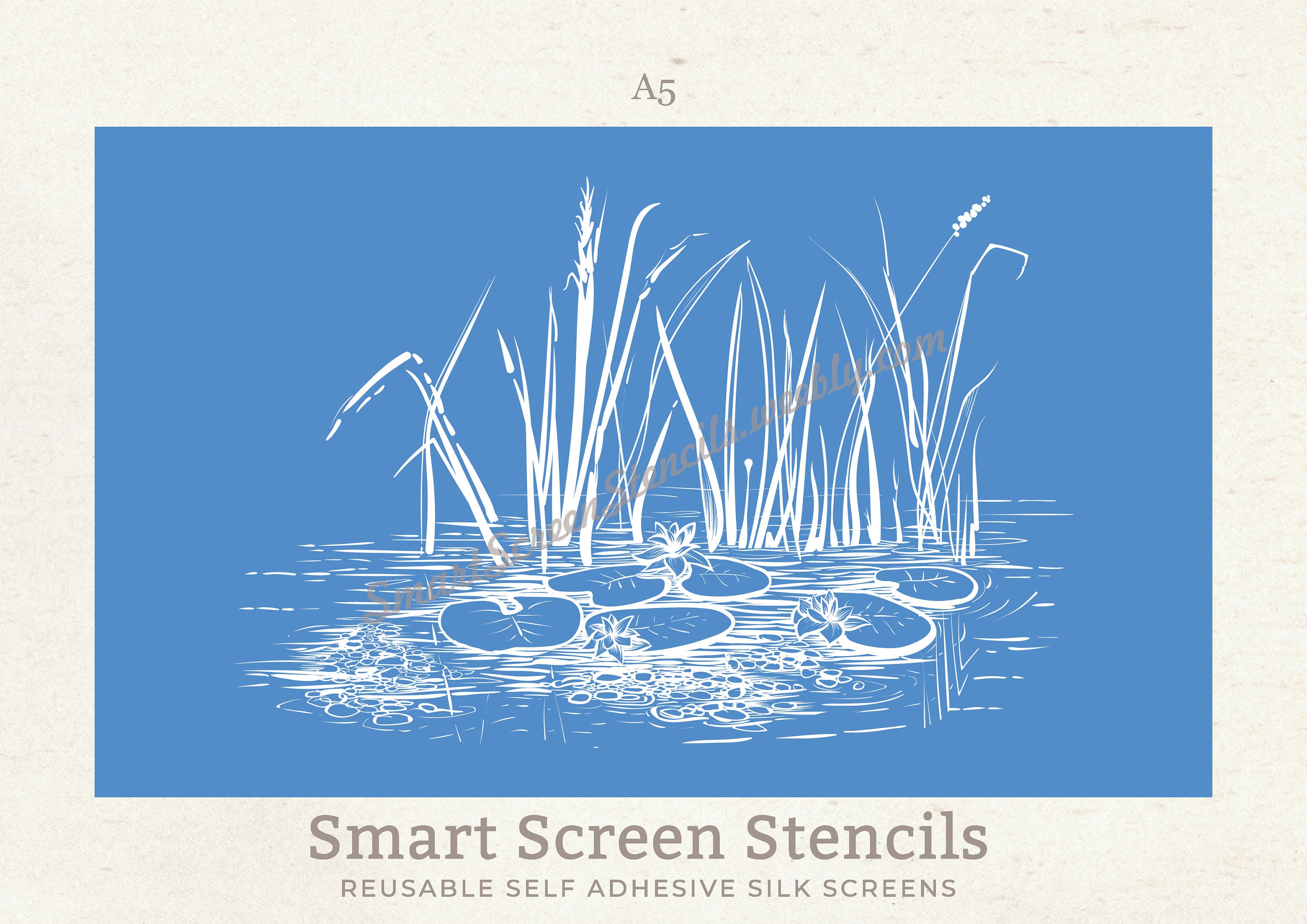 Lilly Pond and Reed Silkscreen Stencil - Reusable, Adhesive - Canvas ...