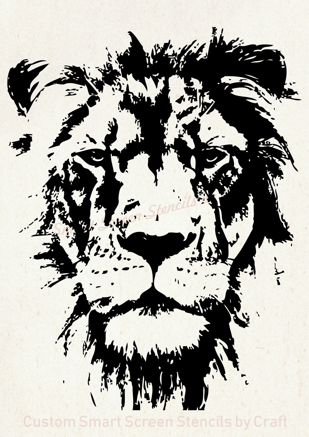 Hand Drawn Lion's Head Silkscreen Stencil - Reusable, Seamless - Canvas ...