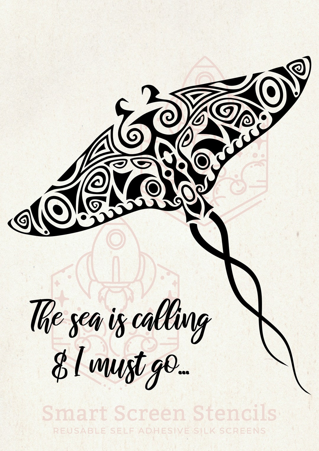 Tribal Manta Ray Smartscreen Stencil - Reusable, Adhesive - Textile ...