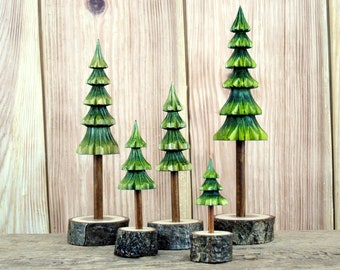 Hand Carved Green Pine Tree Wood Carve Christmas Tree - Etsy