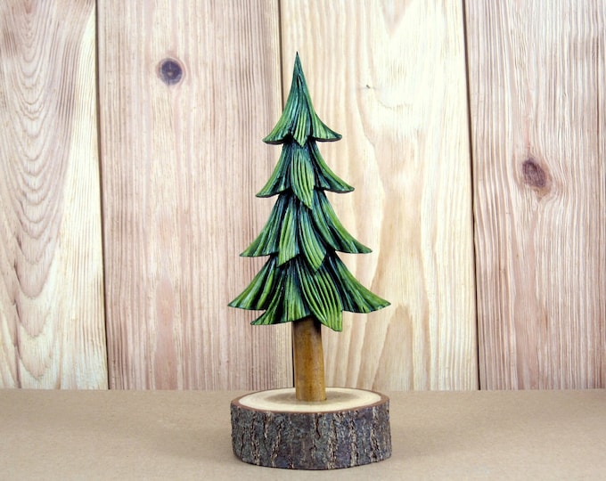 Hand Carved Green Pine Tree, Wood Carve Christmas Tree, Handmade Wooden ...