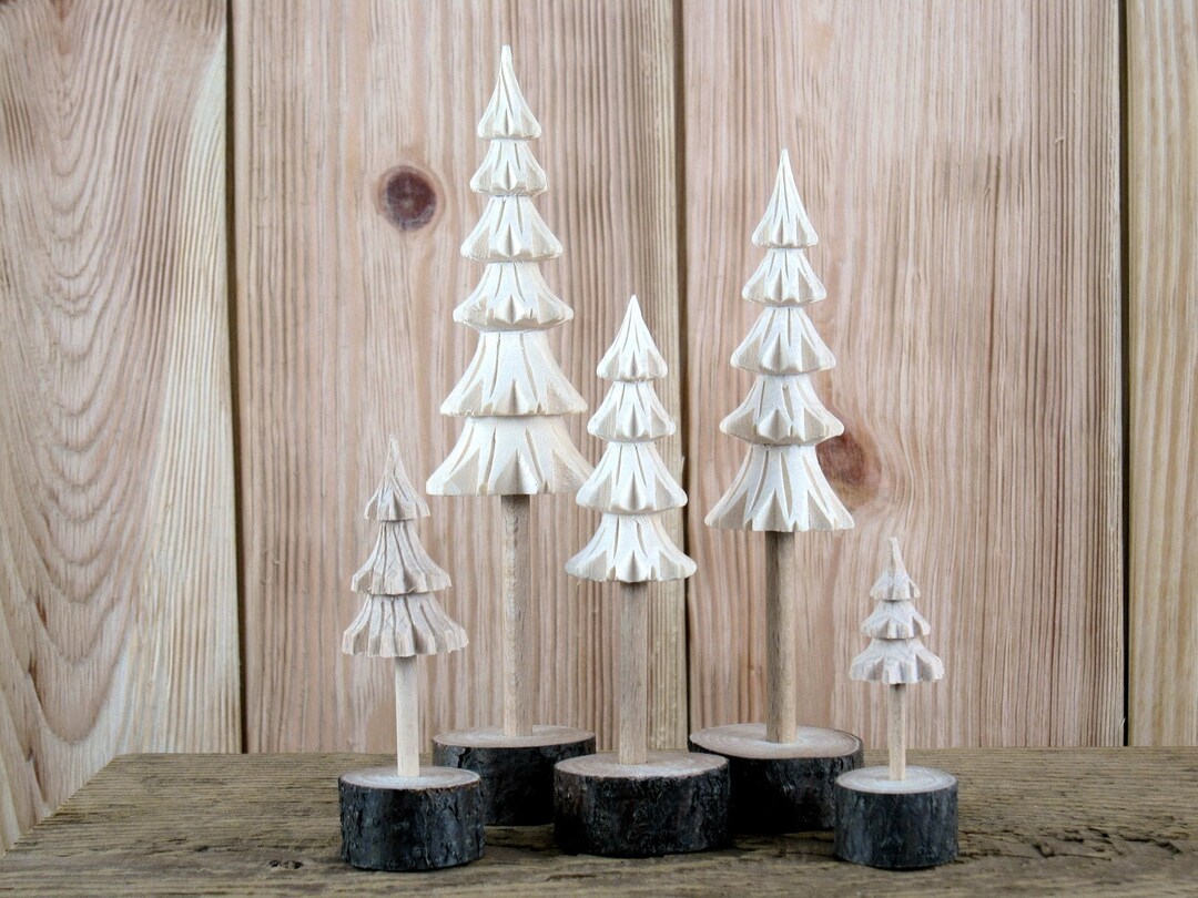 Set of Five Unfinished Pine Trees, Wooden Crafts to Paint, Mini ...