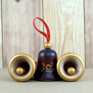 Set of Three Large Red Wooden Bells, Santa Bells, Winter Decor ...