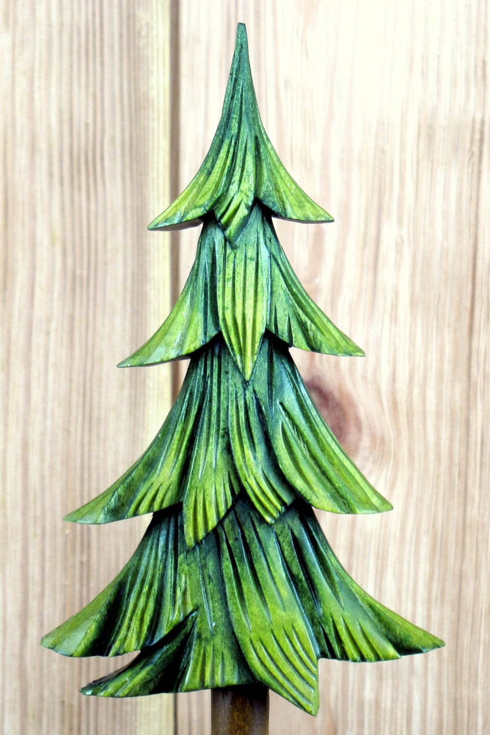 Hand Carved Green Pine Tree Wood Carve Christmas Tree - Etsy