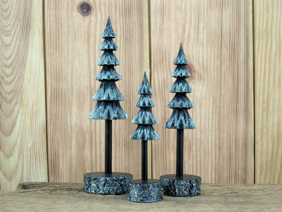Three Silver-plated Black Pine Trees, Black Decor, Black Christmas Tree ...