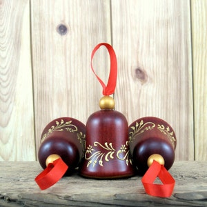 Set of Three Large Red Wooden Bells Santa Bells Winter - Etsy