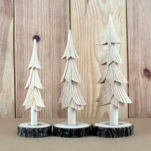 Three Unfinished Wooden Pine Trees, Handmade Wood Carved Trees, Wooden ...