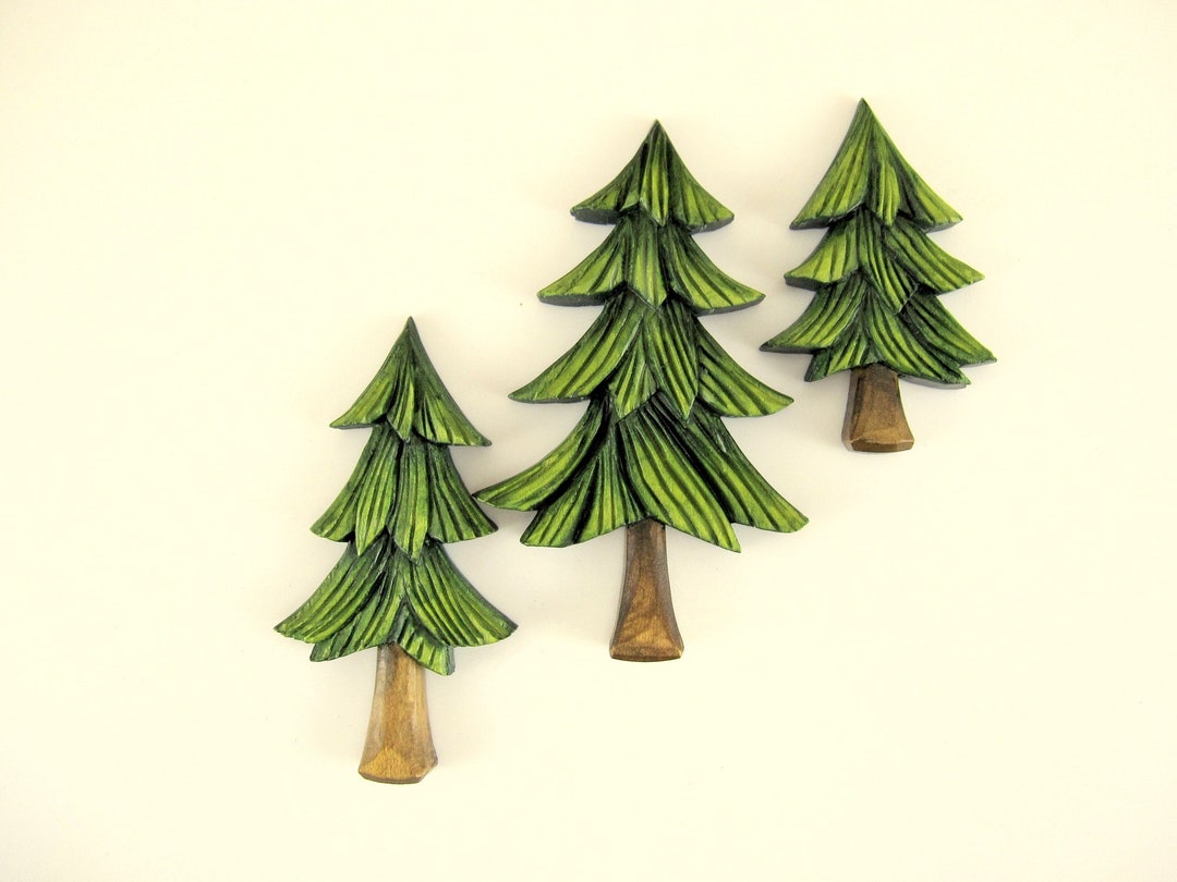 Magnet Three Carved Wooden Pine Trees, Wooden Fridge Magnets, Kitchen ...