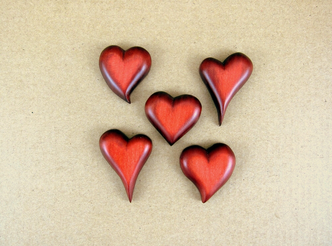 Red Heart Fridge Magnets - Romantic Kitchen Accessories, Wood Set of 5 ...