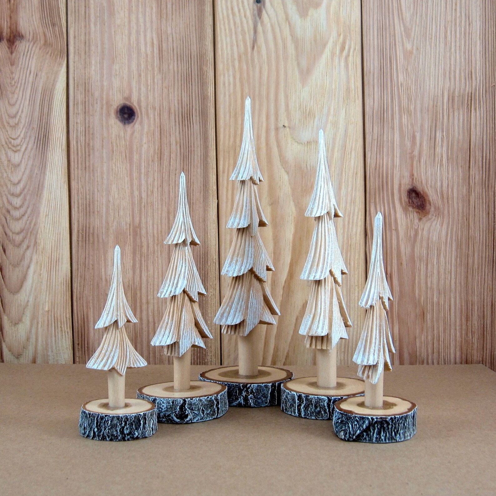 Set of Five Hand Carved Trees: Christmas Home Decor - Etsy