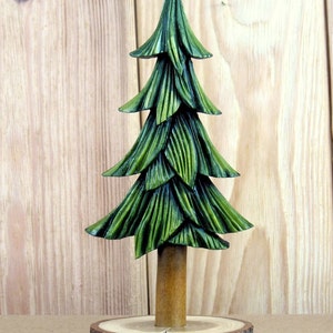 Hand Carved Green Pine Tree, Wood Carve Christmas Tree, Handmade Wooden ...