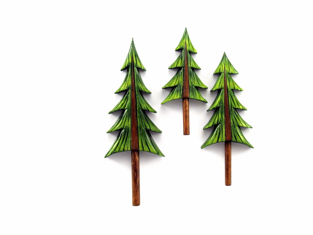Magnet Three Wooden Pine Trees, Wooden Fridge Magnets, Kitchen Decor ...