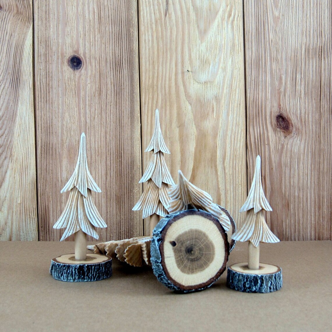 Set of Five Hand Carved Trees: Christmas Home Decor - Etsy