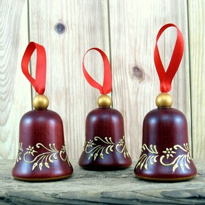 Set of Three Large Red Wooden Bells Santa Bells Winter - Etsy