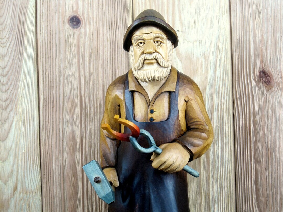 Blacksmith Figure Carved in Wood - Great Decor for Country House - Etsy