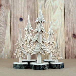 Five Unfinished Trees, Handmade Wood Carved Trees, Wooden Christmas ...