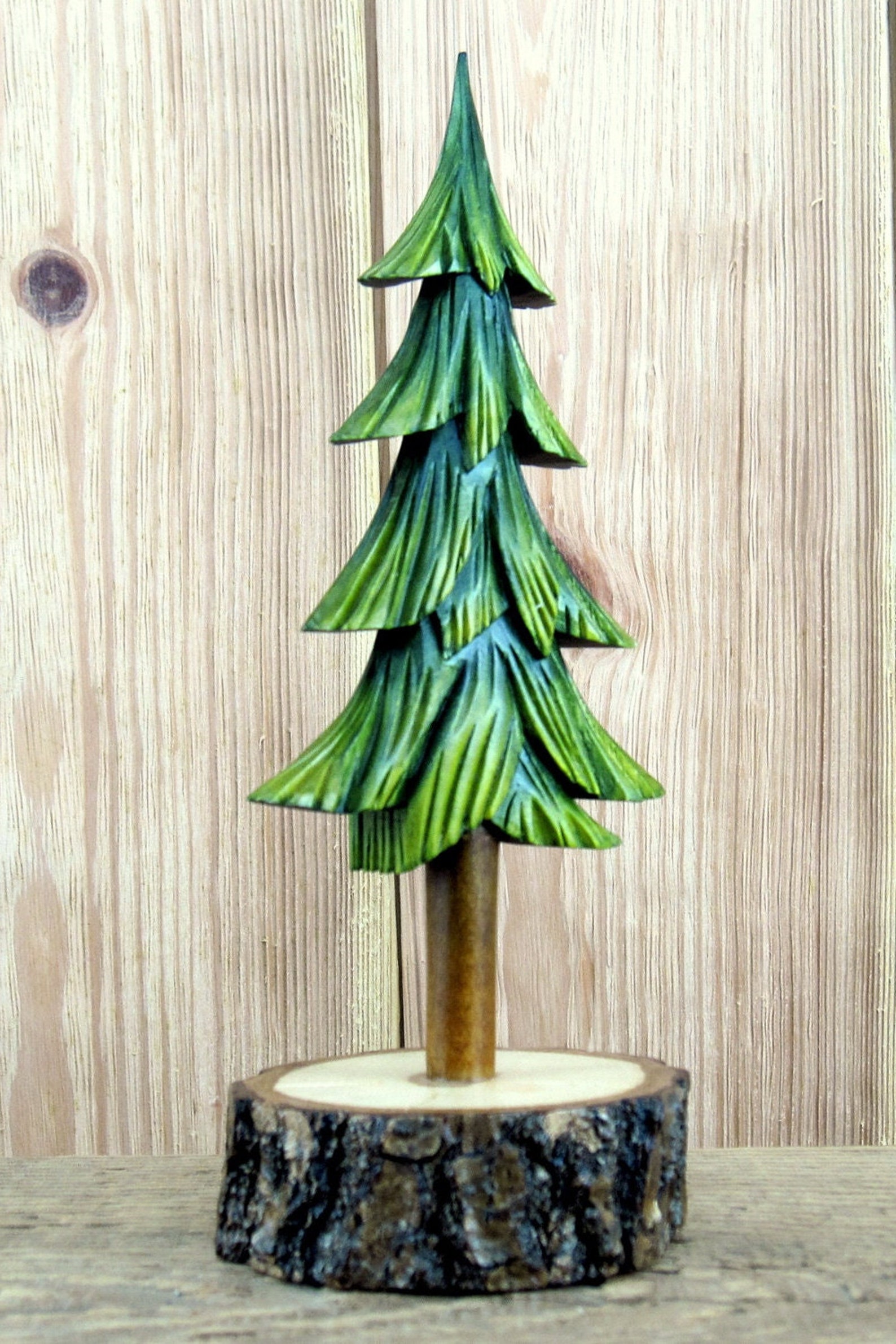 Hand Carved Green Pine Tree Wood Carve Christmas Tree - Etsy