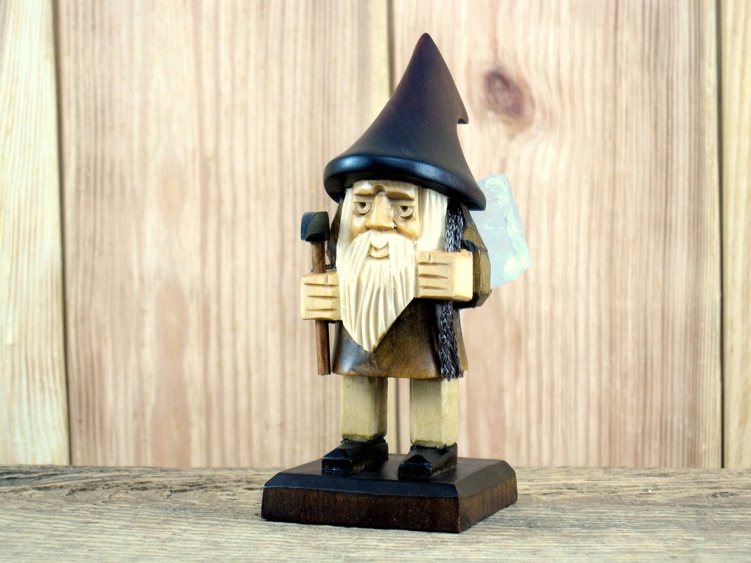 Carved Gnome With Pickaxe and Mountain Mineral on His Back, Gnome ...
