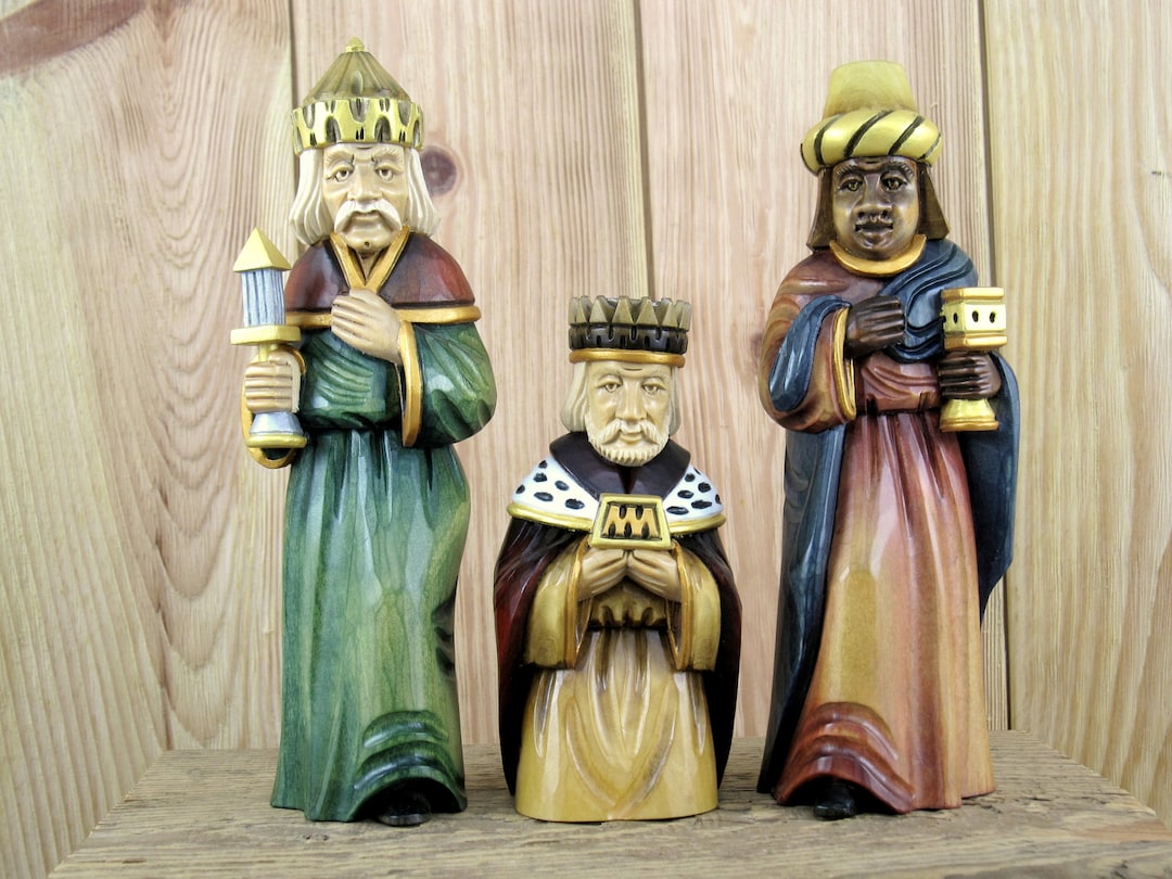 Three Kings, Wooden Figurines for the Nativity Scene, Classic Christmas ...