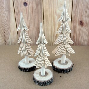 Three Unfinished Wooden Pine Trees, Handmade Wood Carved Trees, Wooden ...