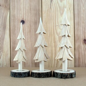 Three Unfinished Wooden Pine Trees, Handmade Wood Carved Trees, Wooden ...