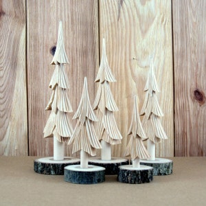Five Unfinished Trees, Handmade Wood Carved Trees, Wooden Christmas ...