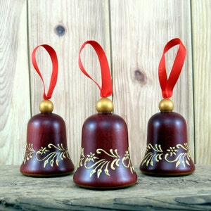 Set of Three Large Red Wooden Bells Santa Bells Winter - Etsy