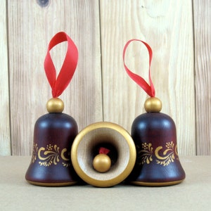 Set of Three Large Red Wooden Bells, Santa Bells, Winter Decor ...