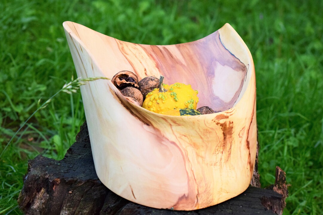 Hand Carved Apple Tree Wood Bowl, Rustic Kitchen Decor - Etsy
