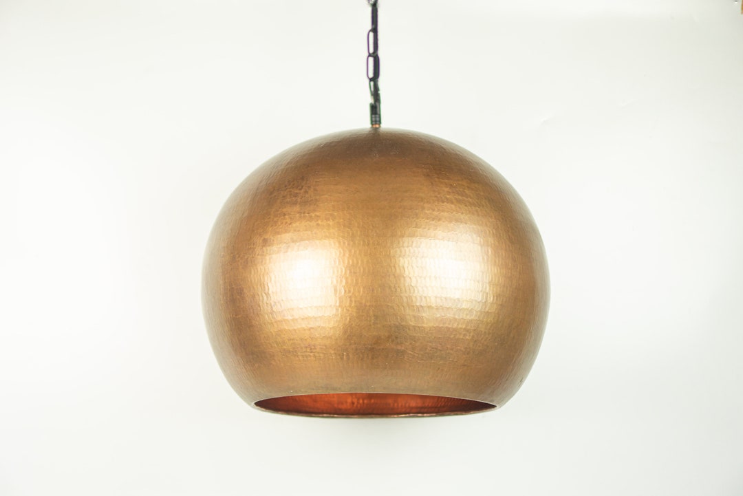 Antique Copper Pendant Light - Round Copper Industrial Lighting ...