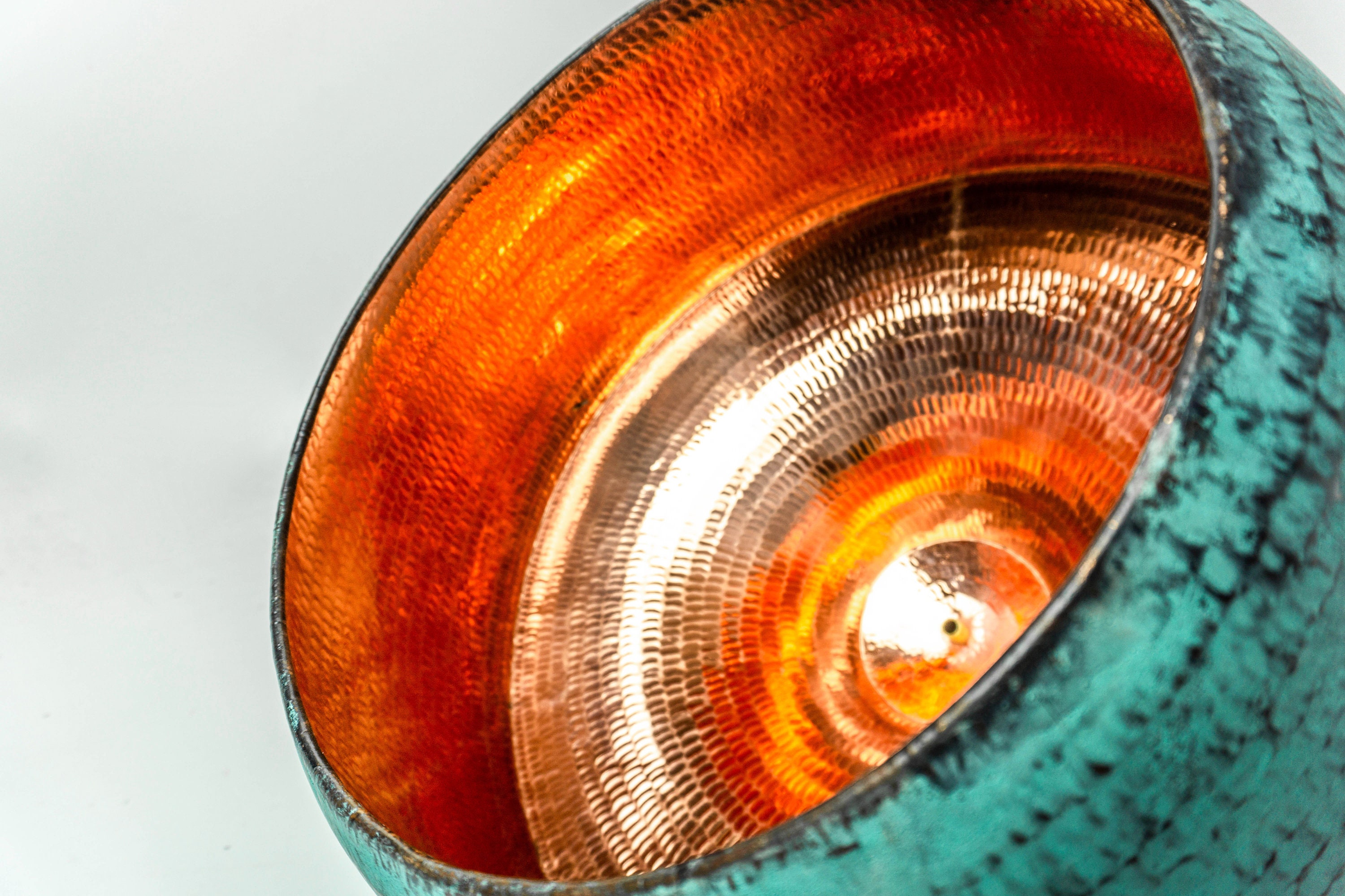 Oxidized Copper Pendant Light Hammered Green Patina Lamp | Etsy