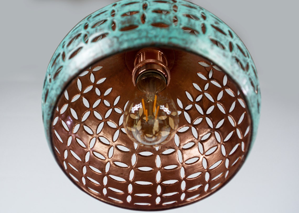Oxidized Dome Copper Pendant Light Hand Carved Copper - Etsy