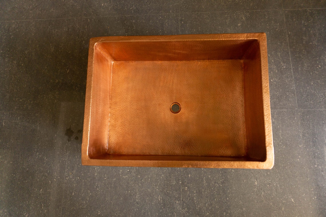 Copper Front Apron Sink - Hammered Copper Kitchen Sink - Farmhouse ...