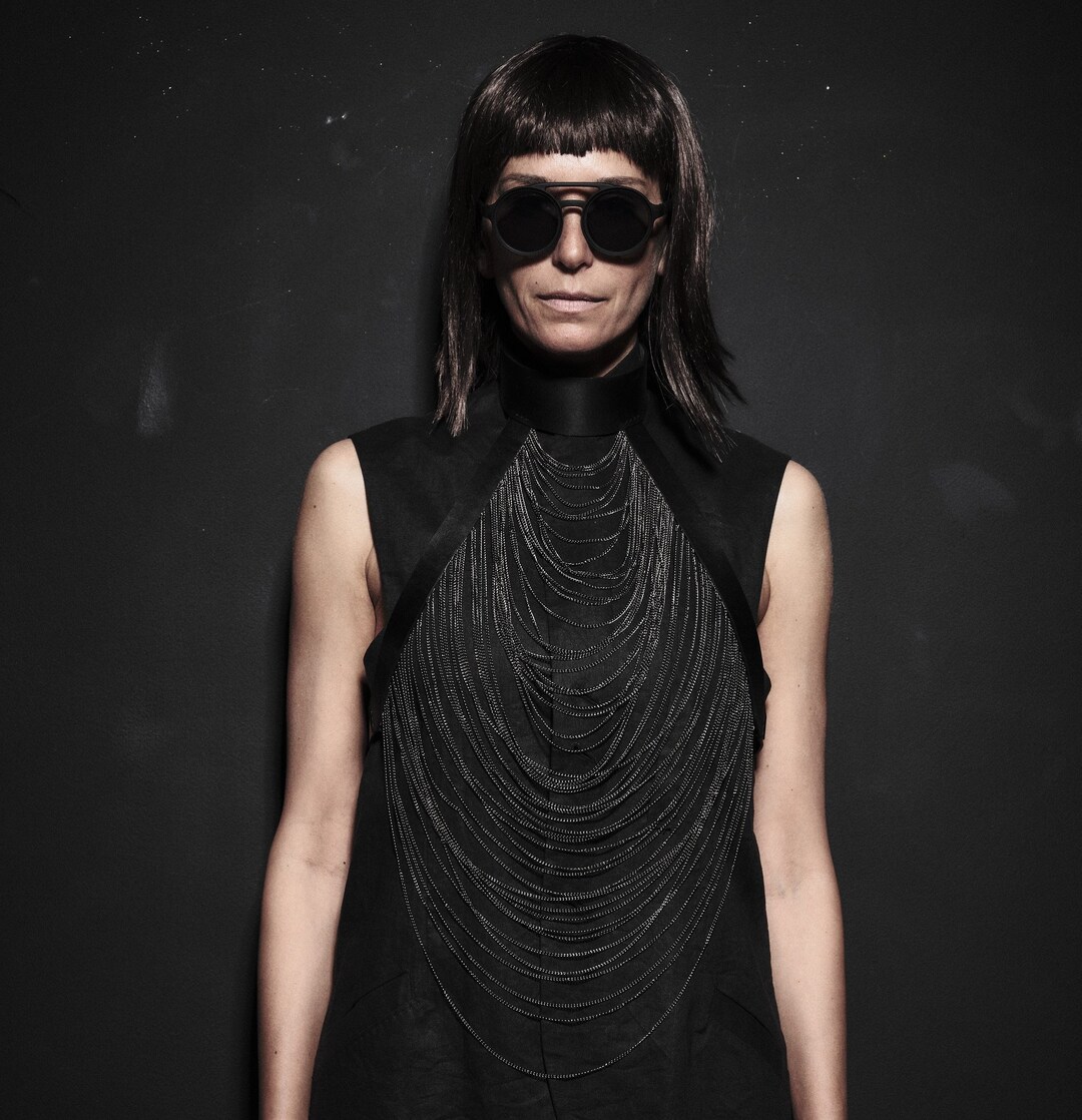 Black Leather Harness, Chain Body Harness, Luxury Multi-layered Chain ...