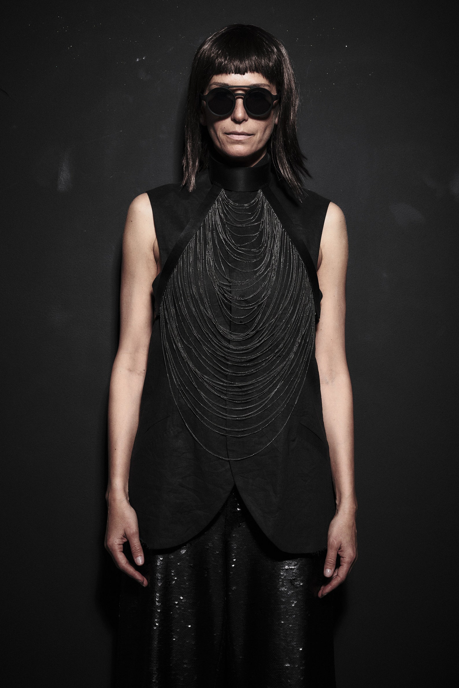 Black Leather Harness, Chain Body Harness, Luxury Multi-layered Chain ...