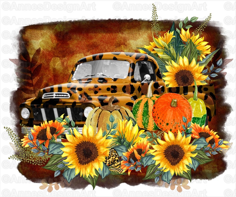 Fall Sunflowers Truck Sublimation Design Fall TShirt Fall | Etsy