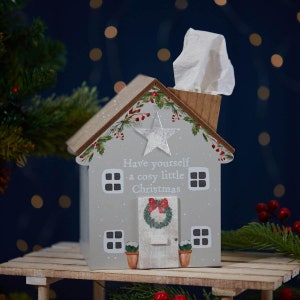 Wooden Cosy Christmas Tissue Box House Holder - Etsy