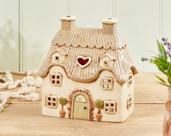 Pink Ceramic Thatched Cottage House Tea Light Holder Ornament - Etsy UK