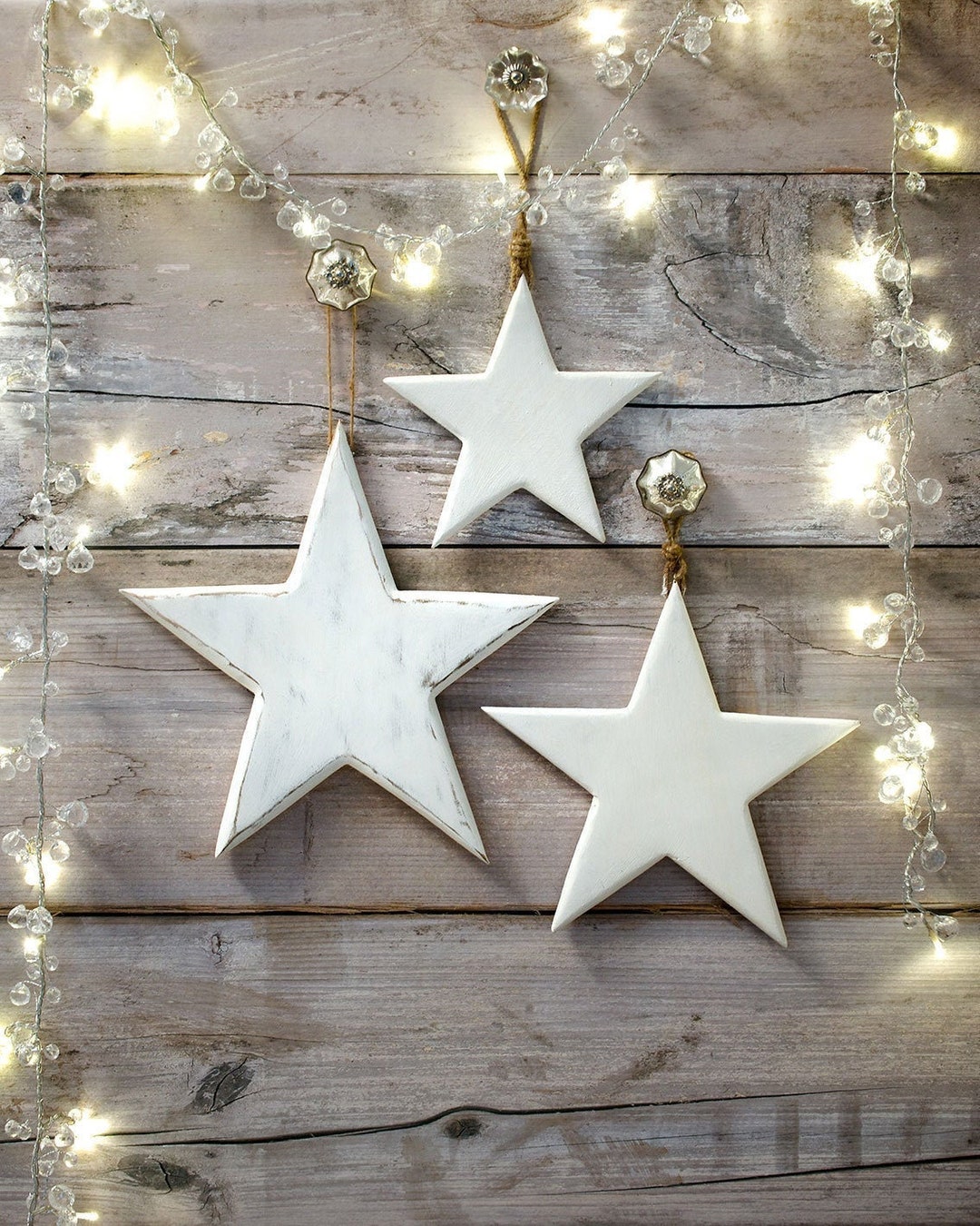 Rustic Wooden White Hanging Star Decorations | Small, Medium, Large ...