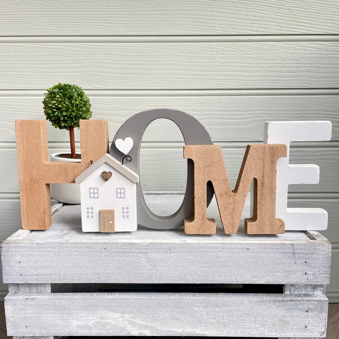 Rustic Standing Wooden 'home' With House Sign Ornament - Etsy