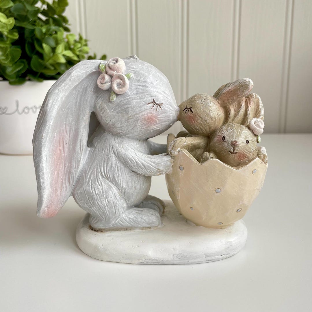 Rabbit With Babies in Egg Shell Ornament - Etsy