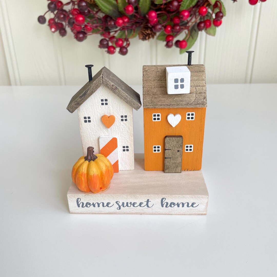 Wooden Autumn Pumpkin House Scene Ornament 'home Sweet Home' - Etsy