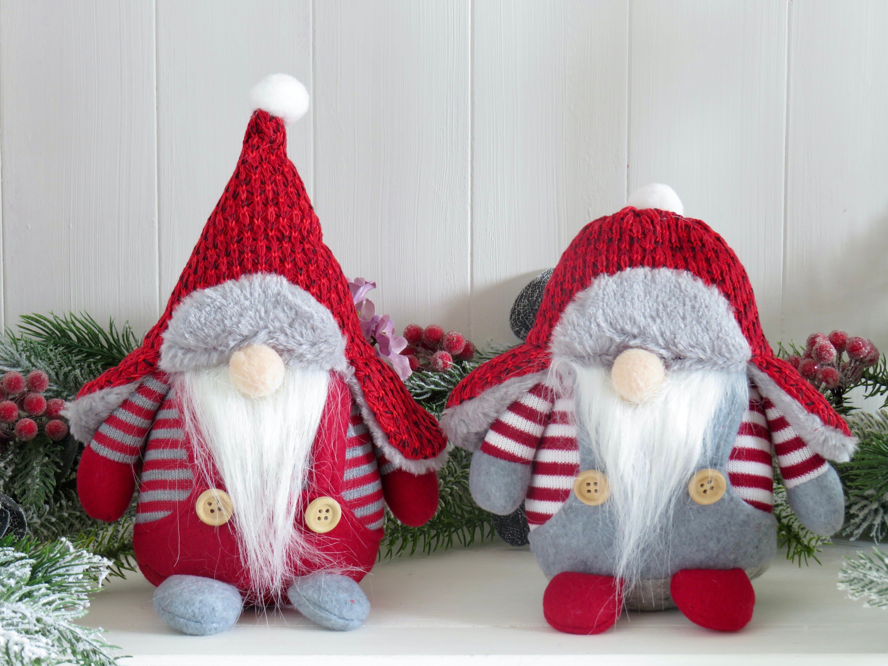 Set of Two Standing Christmas Santa Gonk Decorations with Ski | Etsy